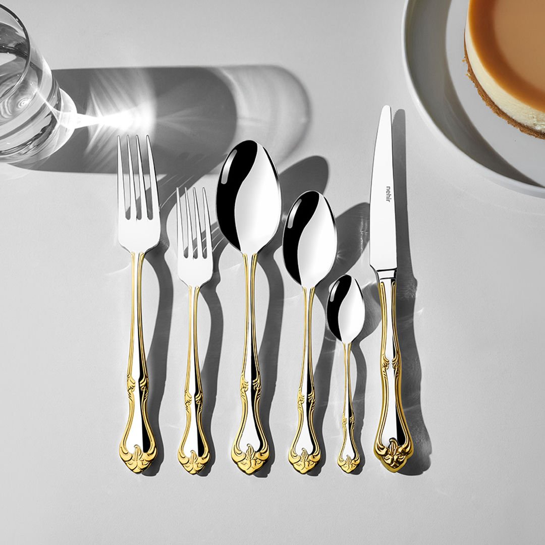 Nehir Lalezar 36 Parça Çatal Kaşık Takımı Altın